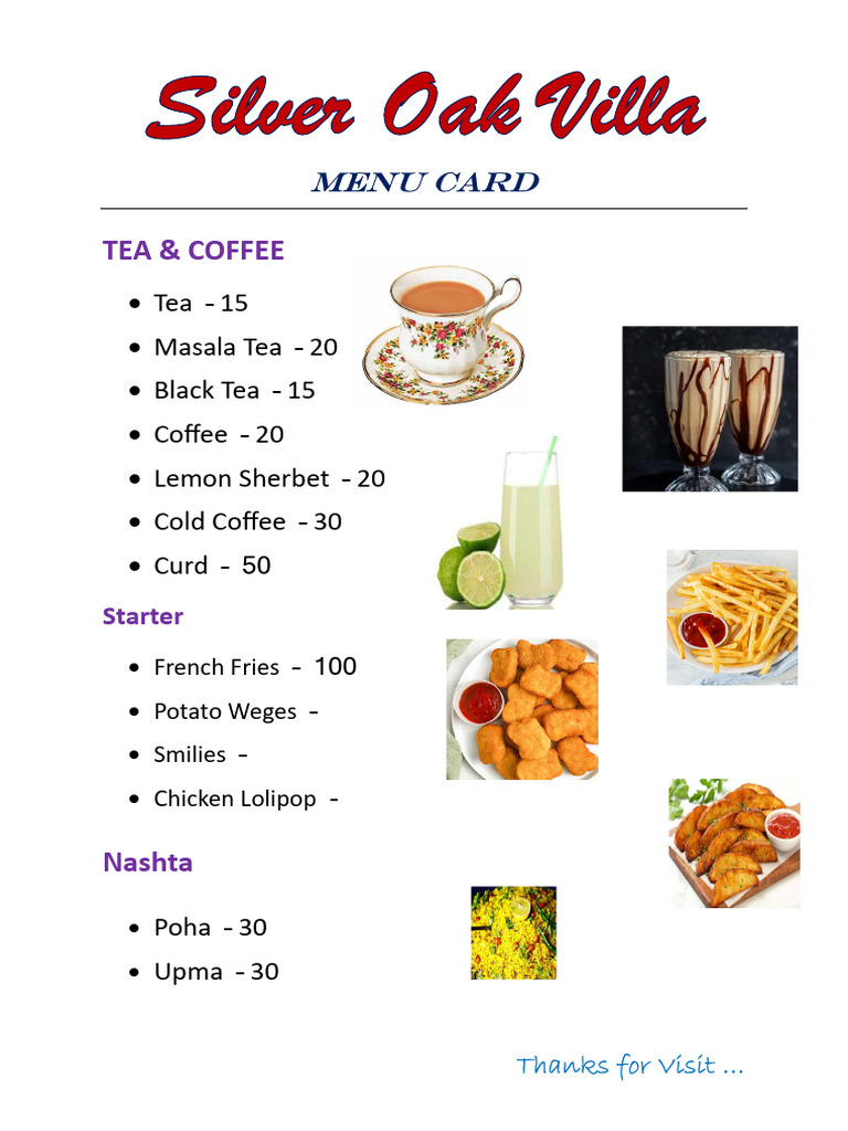Silver Oak Restaurant Menu Card | PDF | Desi Cuisine | Cooking