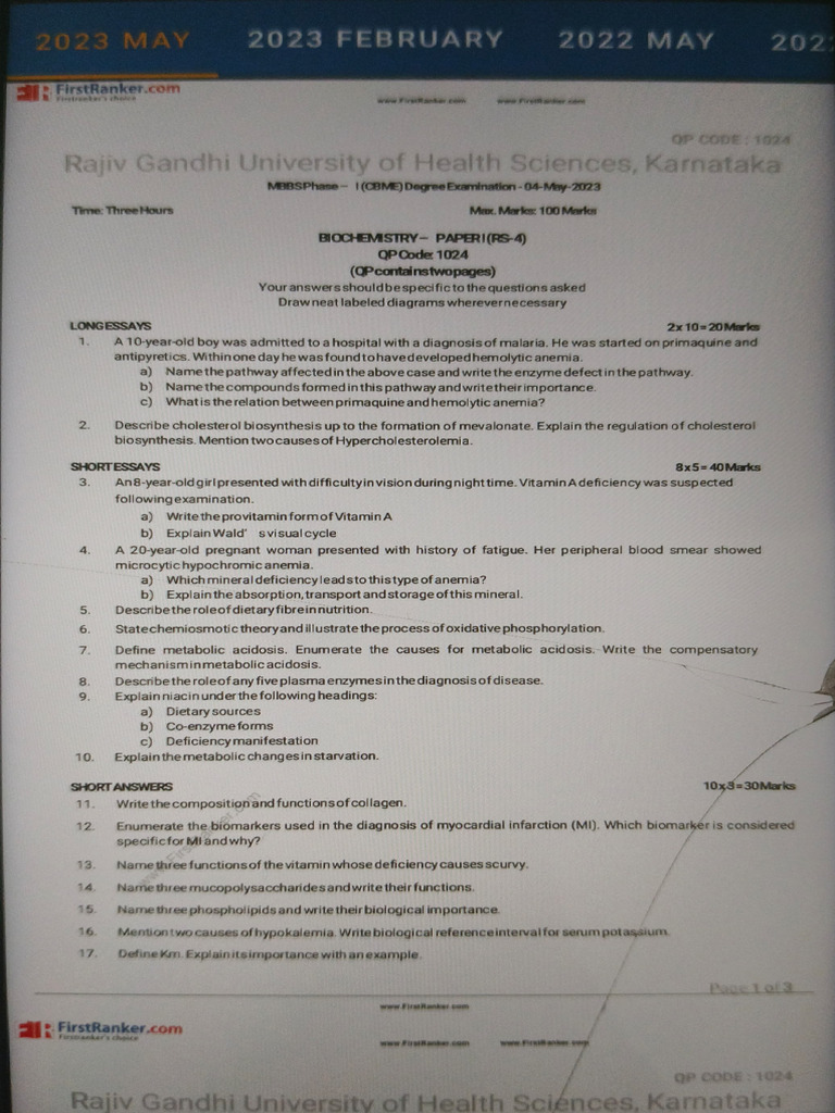 Biochemistry Paper 1 Rguhs Pyq | PDF | Metabolism | Biomolecules