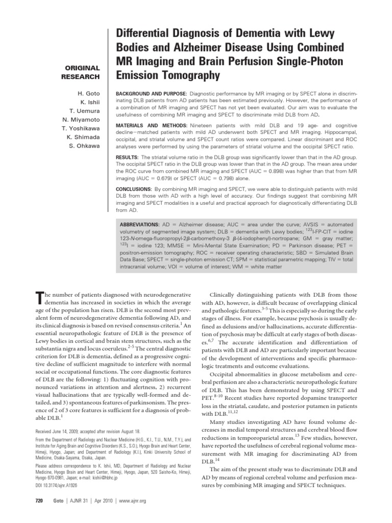 Distinguishing Dementia with Lewy Bodies and Alzheimer's Disease Using MRI and SPECT | PDF ...