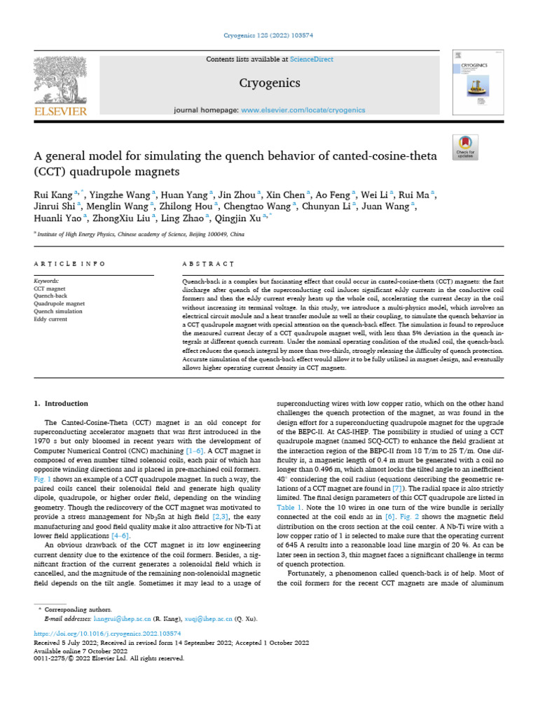 A General Model For Simulating The Quench Behavior of Canted-cosine ...