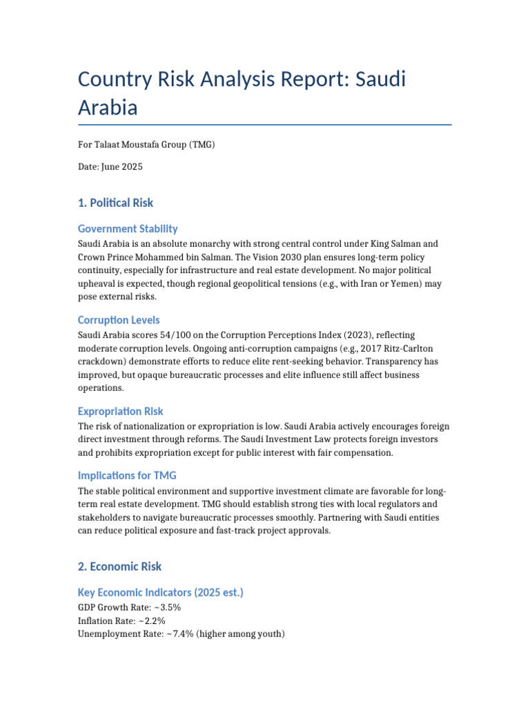 TMG Country Risk Report: Saudi Arabia | PDF | Saudi Arabia | Investing
