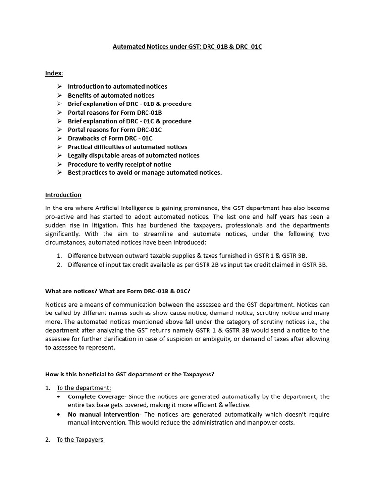 Understanding GST Automated Notices: DRC-01B | PDF | Taxes | Government ...