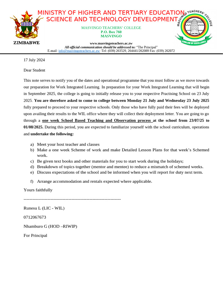 Letter To Students | PDF