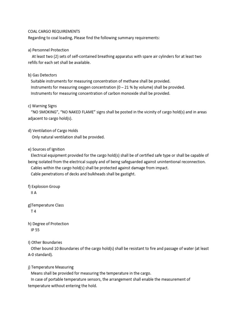 Coal Cargo Safety Requirements Guide | PDF