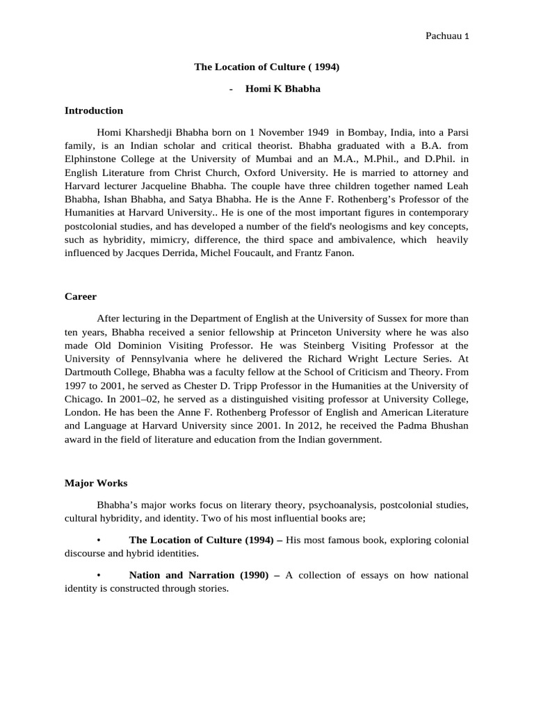 Location of Culture Homi K Bhabha | PDF | Liberal Arts Education