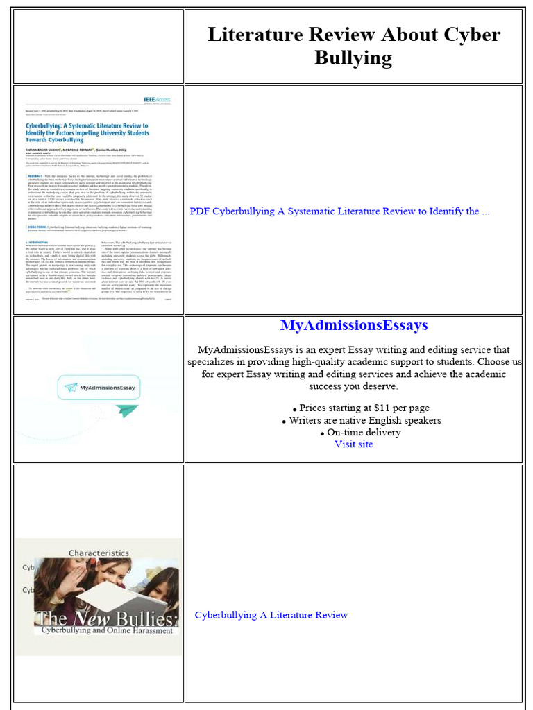 Literature Review About Cyber Bullying | PDF | Cyberbullying | Bullying