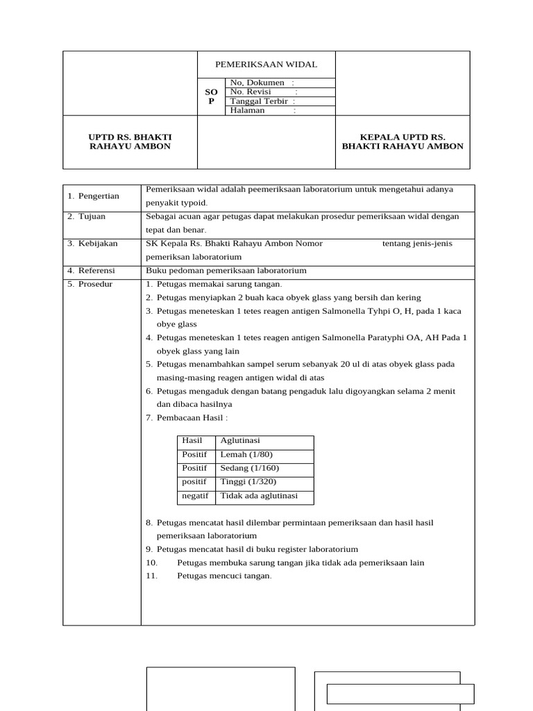Prosedur Pemeriksaan Widal Tipe Typhoid | PDF