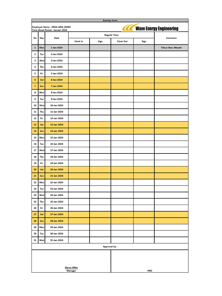 Time Sheet WEE January 2023-DeKA | PDF
