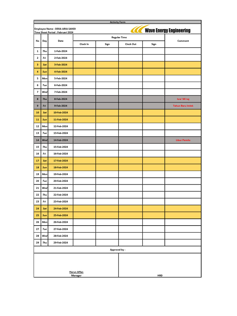 February 2024 Employee Time Sheet | PDF
