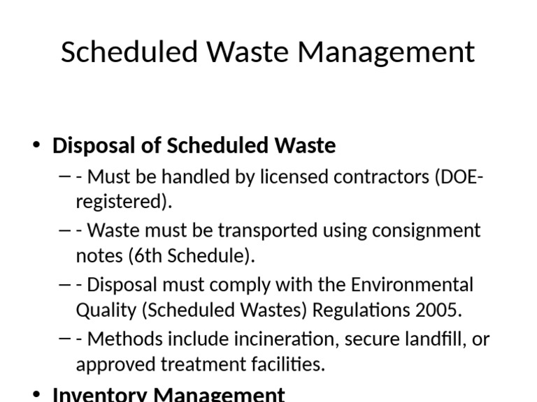 Scheduled Waste Management Presentation | PDF