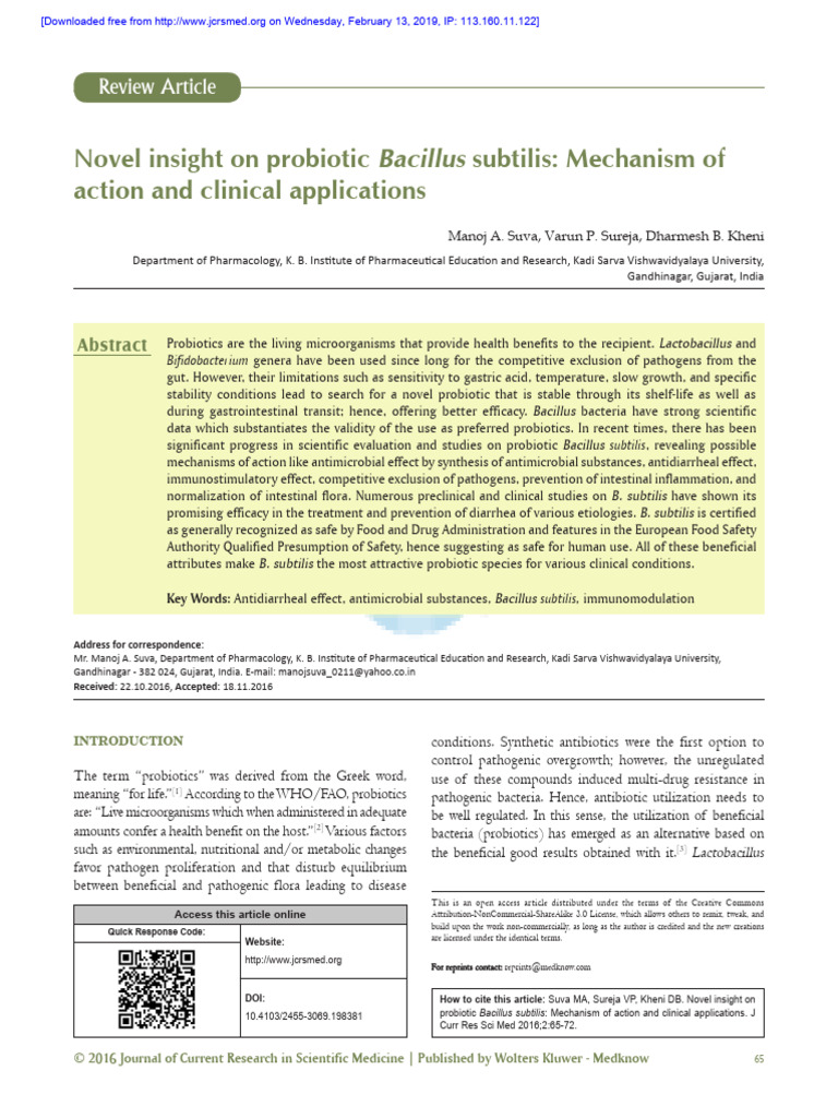 Bacillus subtilis: Benefits and Applications | PDF | Bacillus | Probiotic