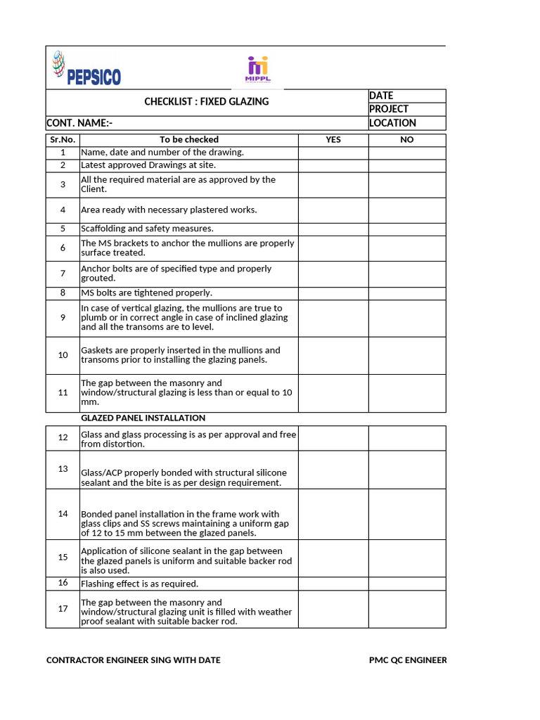 FIXED Glazing Check List | PDF | Window | Glasses