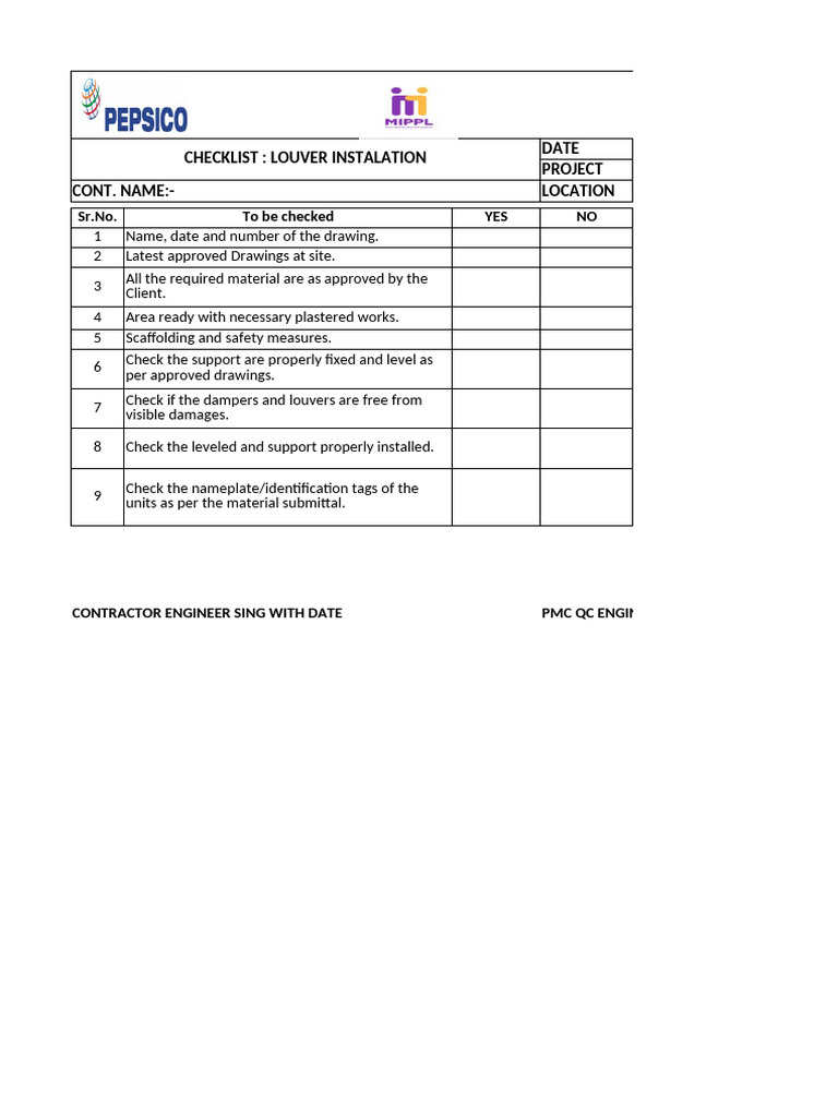 Louver Installation Checklist Guide | PDF