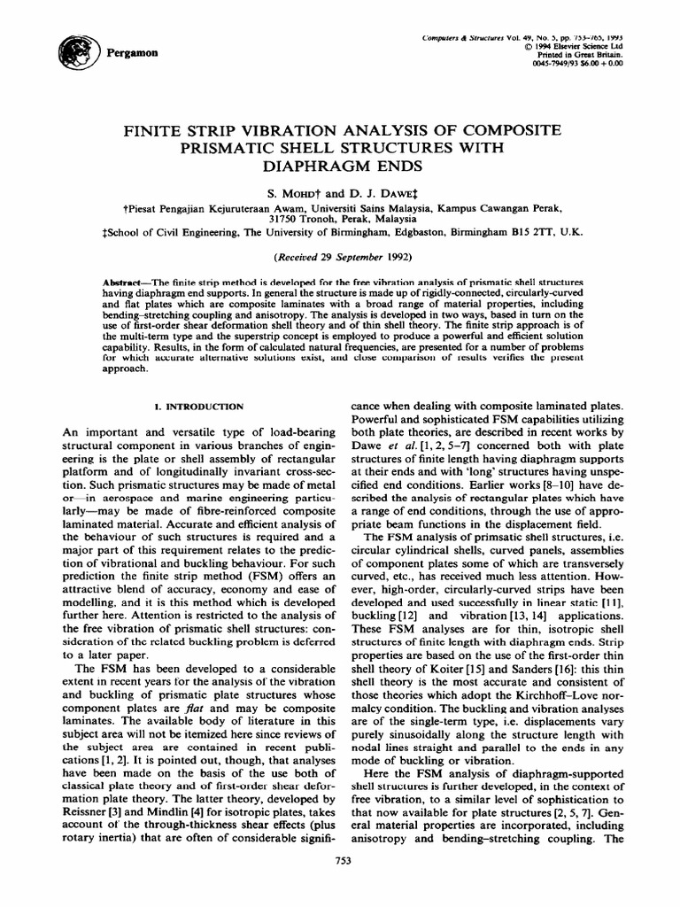 Finite Strip Vibration Analysis of Composite Prismatic Shell Structures ...
