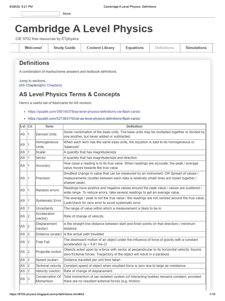 AS Level Physics Definitions Guide | PDF | Radioactive Decay | Waves