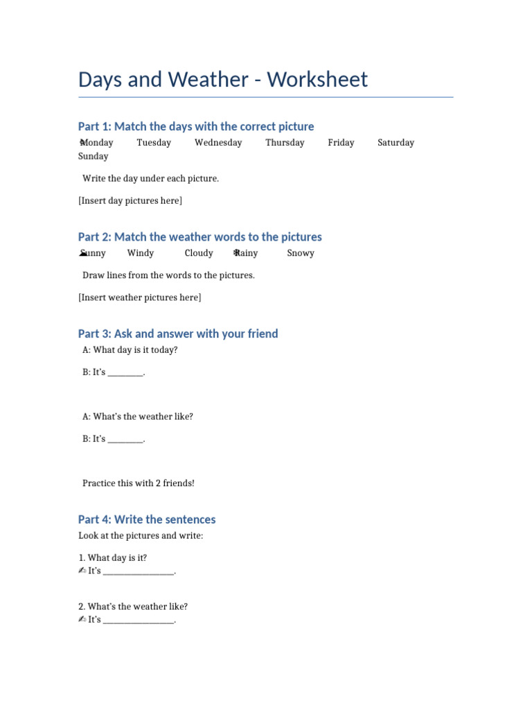 Days and Weather Worksheet | PDF