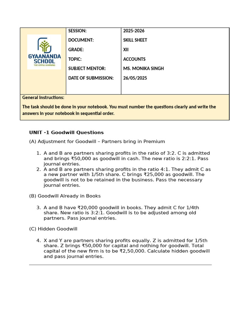 Account Worksheet | PDF