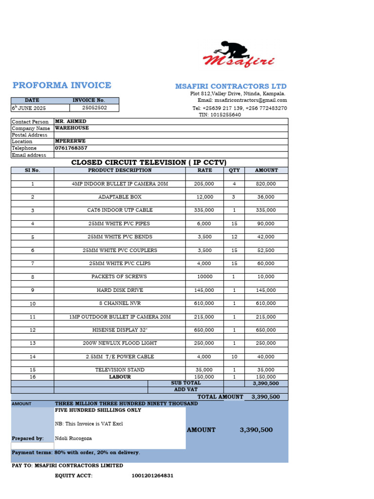 Proforma Invoice for CCTV Equipment | PDF | Internet | Electronics