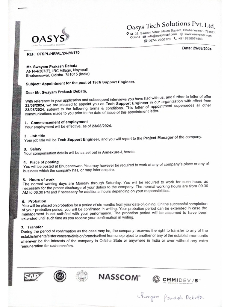 Appointment Letter Self Attested | PDF