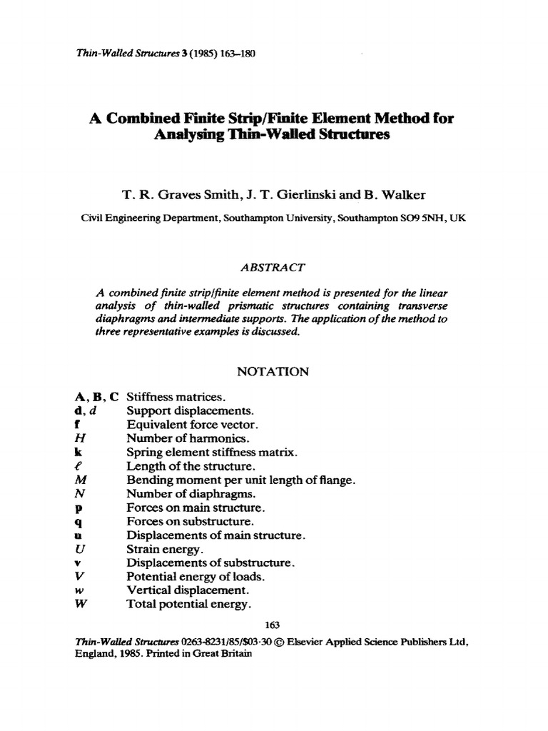 A Combined Finite StripFinite Element Method For Analysing Thin-Wailed ...