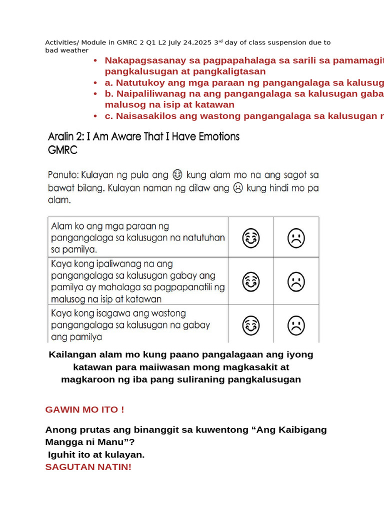 Activities Module in GMRC and Makabansa 2 Q1 L2 July 24,2025 Class ...