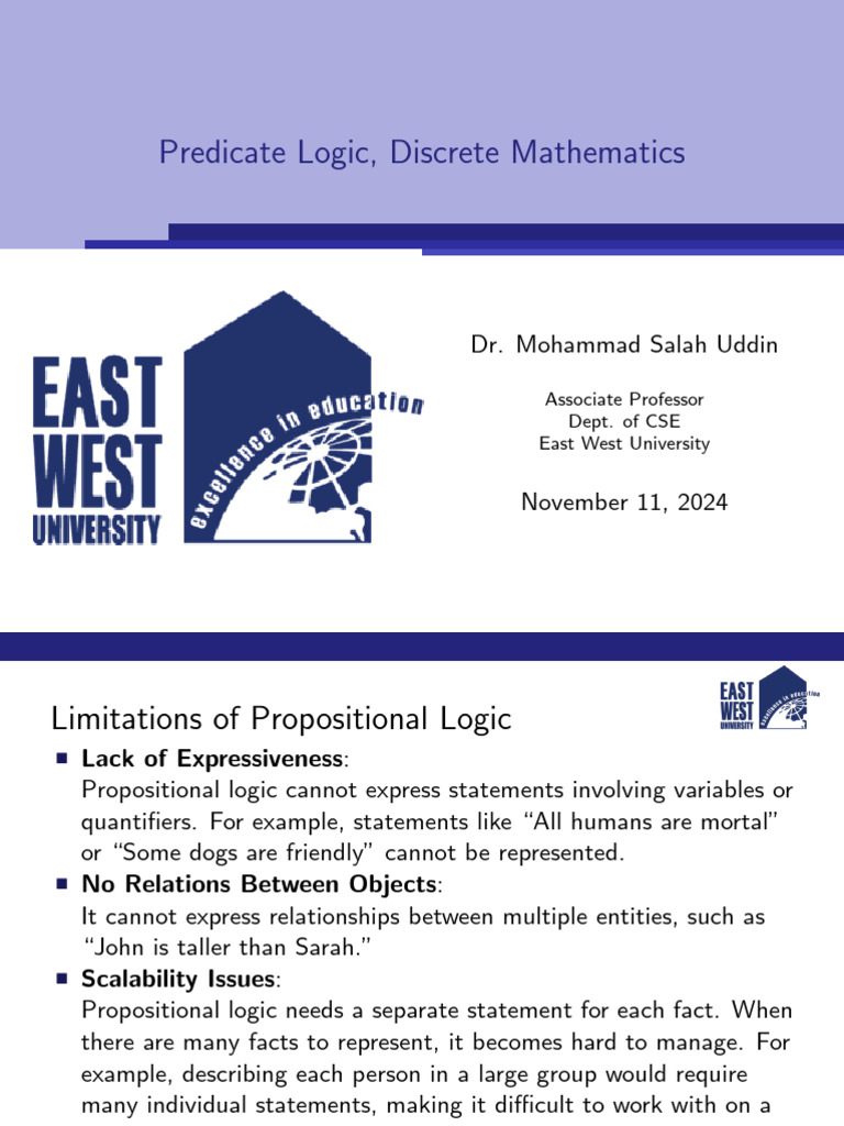 Lec 02 PredicateLogic DSU | PDF | First Order Logic | Logic