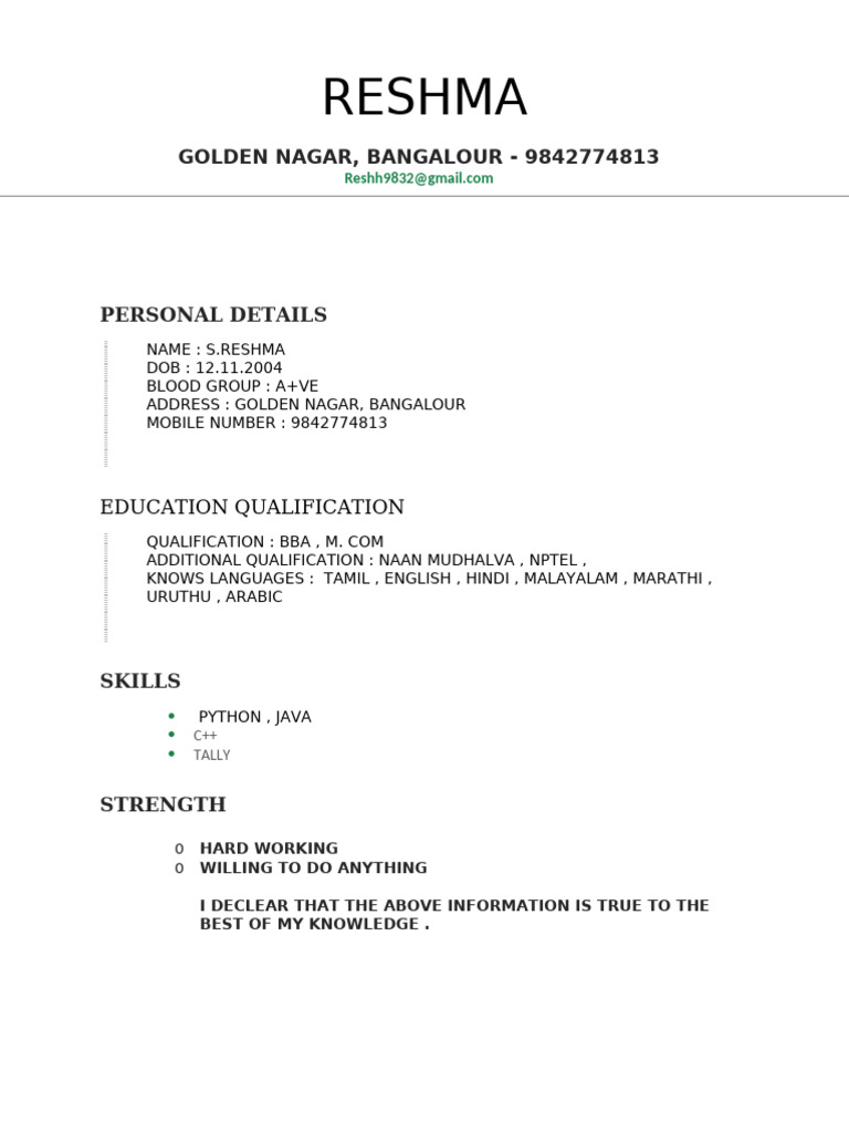 Reshma Resume | PDF