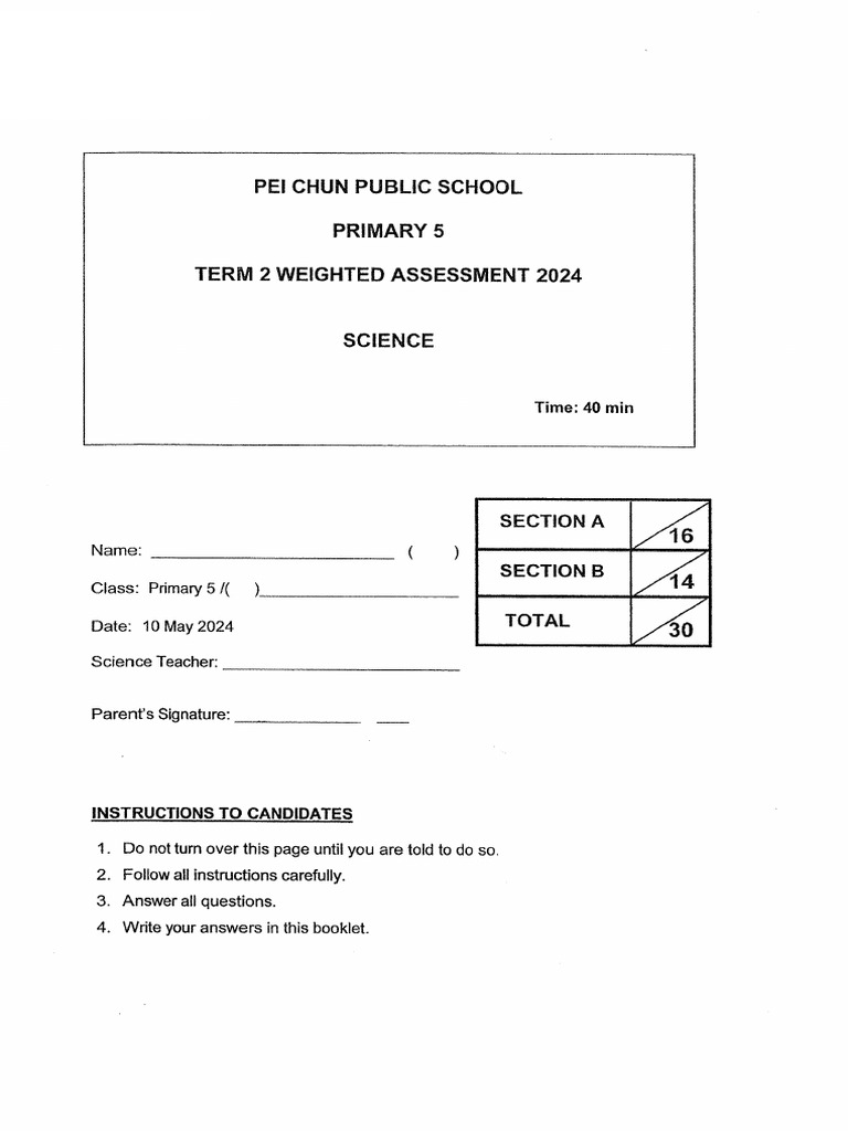 2024 P5 Science Term 2 Review Pei Chun 3 | PDF | Blood | Oxygen