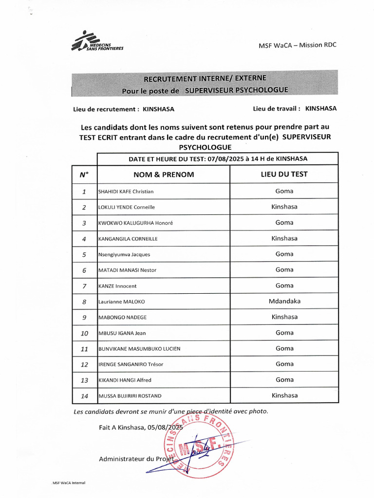 Candidats Retenus Au Test Ecrit Sup Psy | PDF