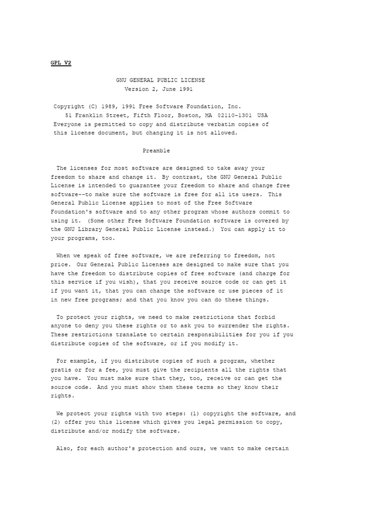 GPL V2 License Overview and Rights | PDF | Free Software | License