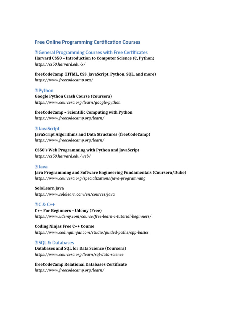 Free Online Programming Courses | PDF