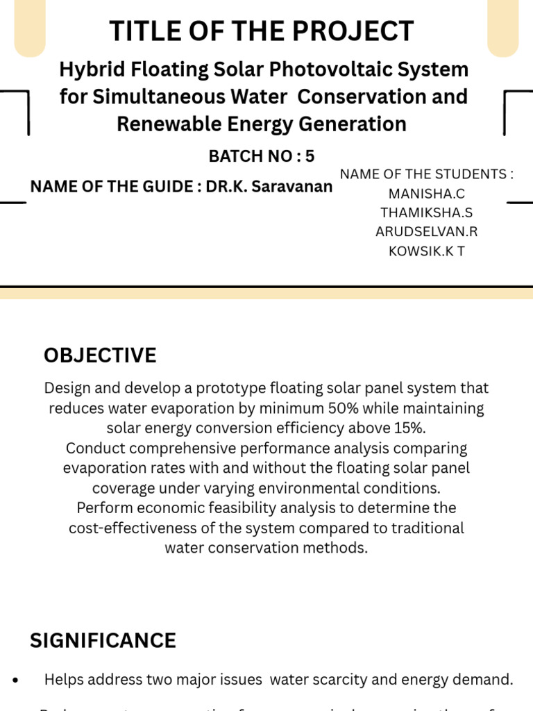 Hybrid Floating Solar Photovoltaic System For Simultaneous ...