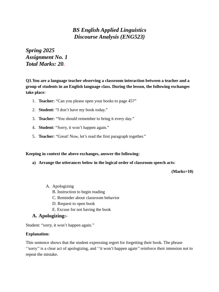 Classroom Discourse Analysis Assignment | PDF | Behavior Modification ...