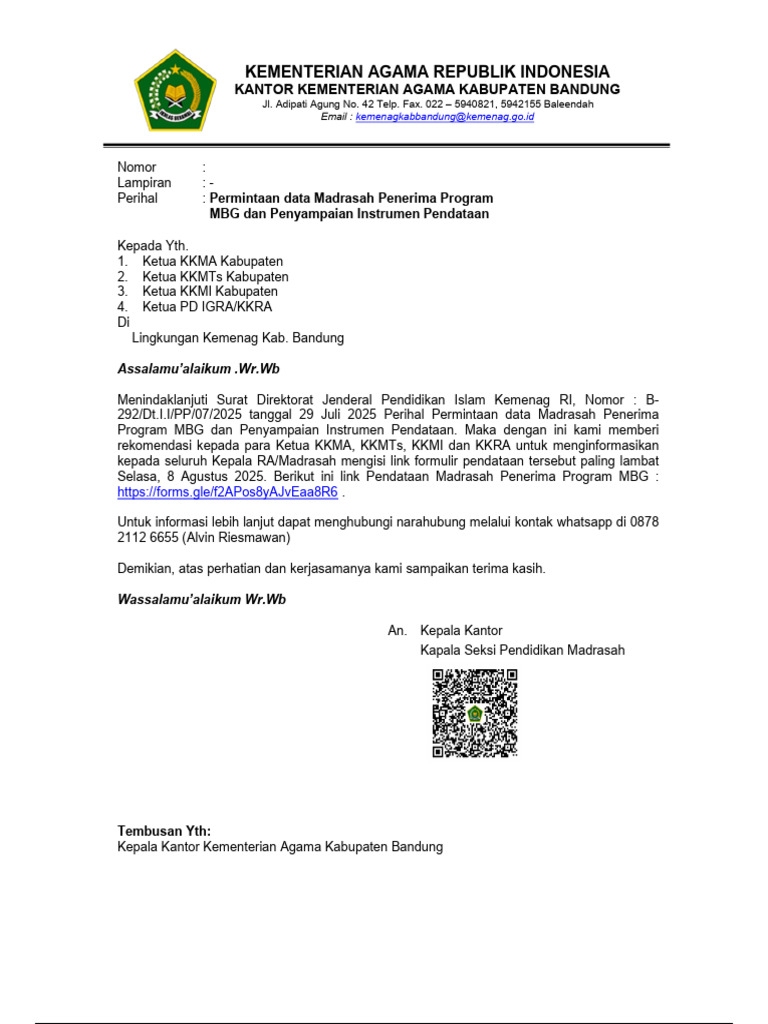 Surat Pendataan Program MBG | PDF