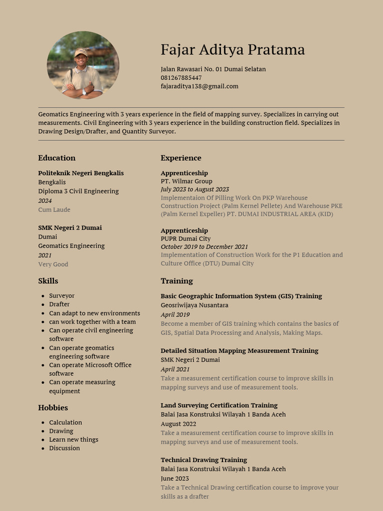 Cv Resume Fajar Aditya Pratama 2 | PDF | Surveying | Geomatics