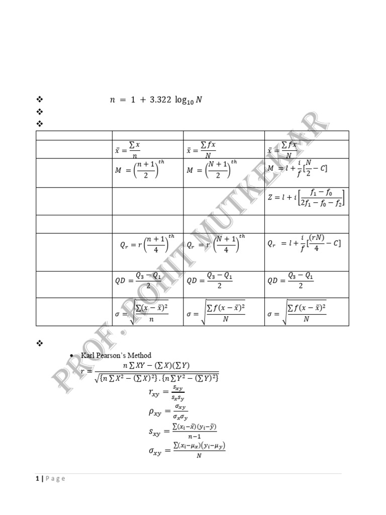 Key Statistical Formulas Overview | PDF | Regression Analysis ...