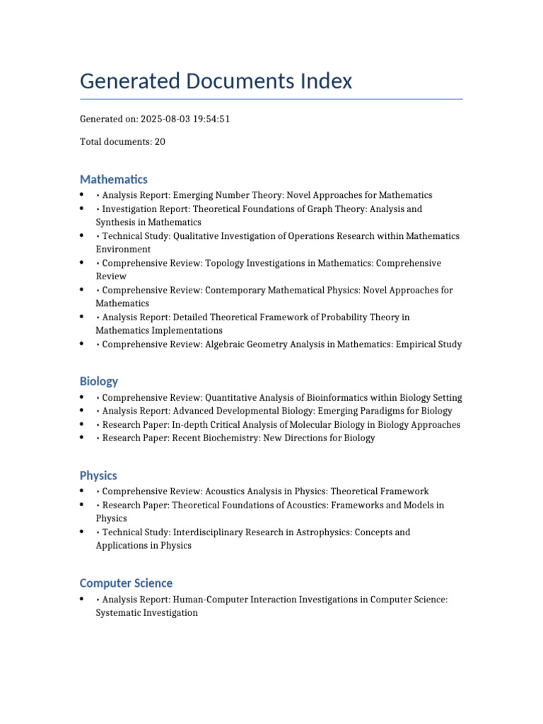 Index of Generated Academic Reports | PDF