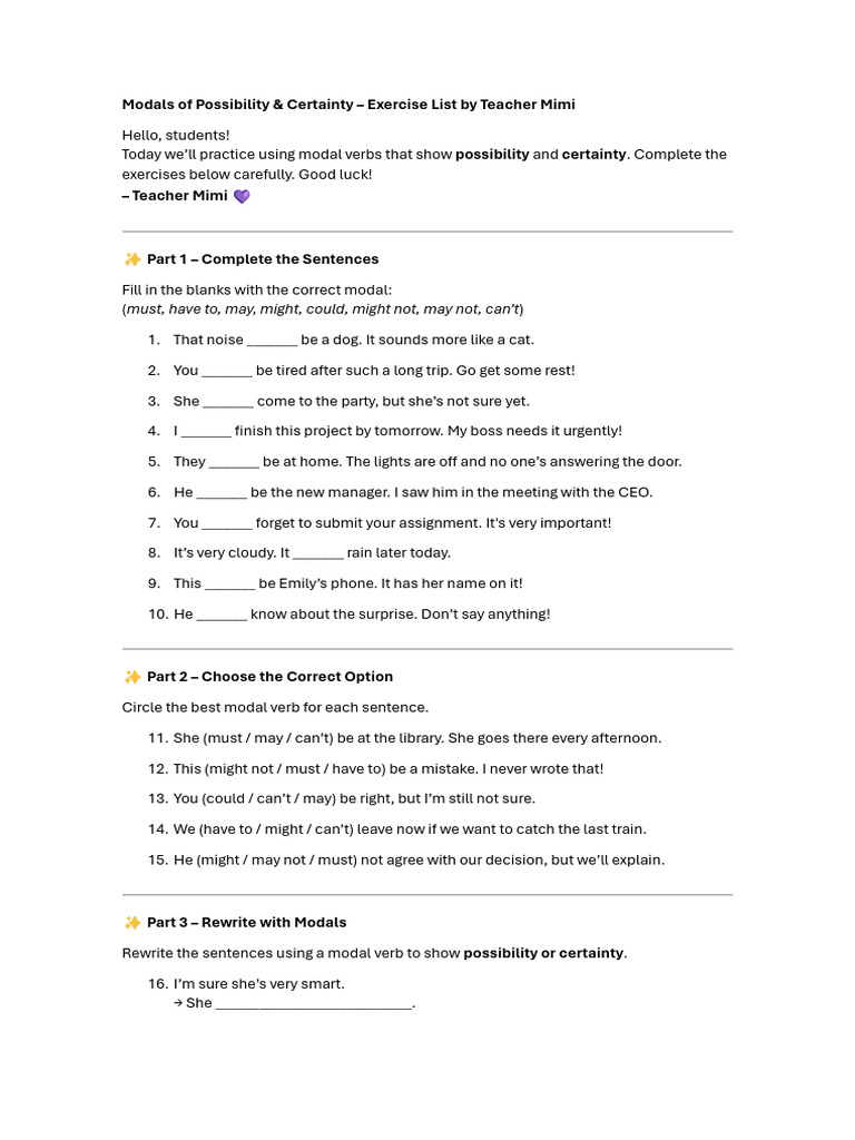 Modals of Possibility | PDF