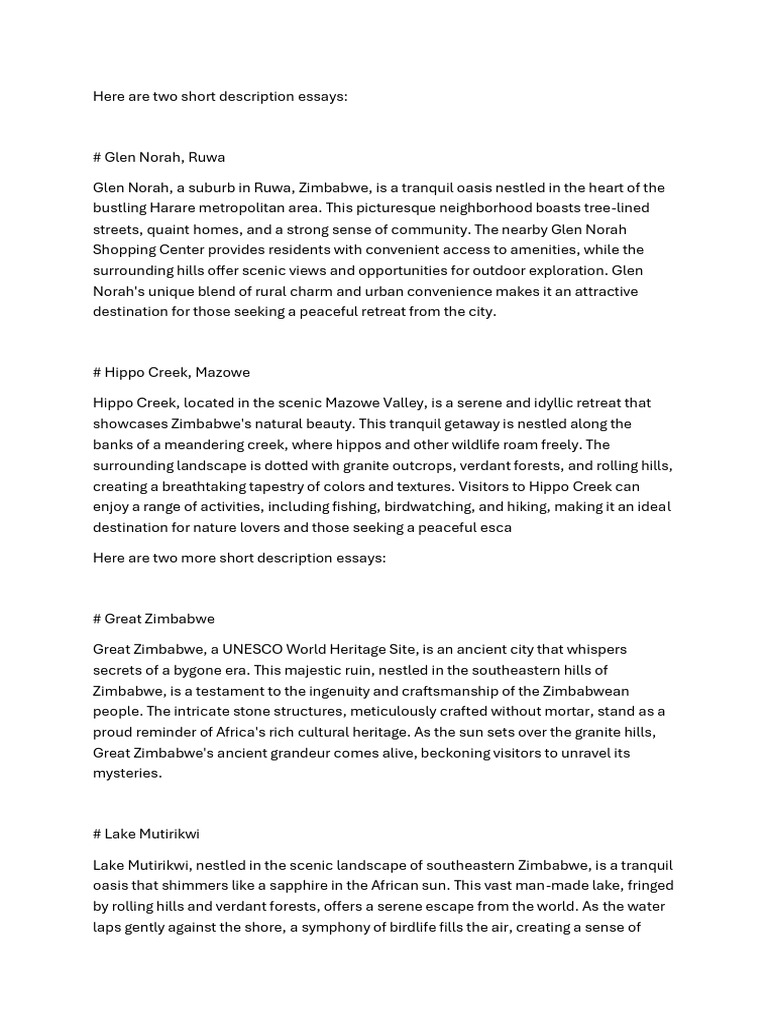 Here Are Two Short Description Essays | PDF