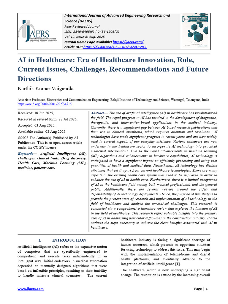 AI in Healthcare: Current Challenges and Future | PDF | Artificial ...