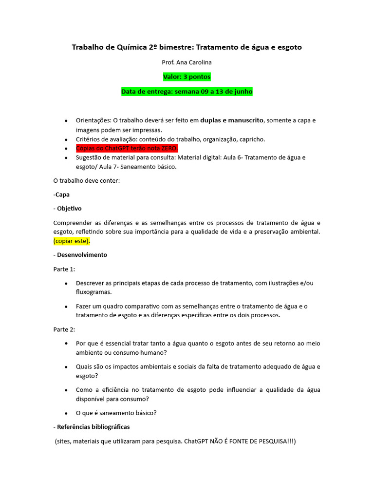 Trabalho de QuÃ - Mica 2Âº Bimestre | PDF