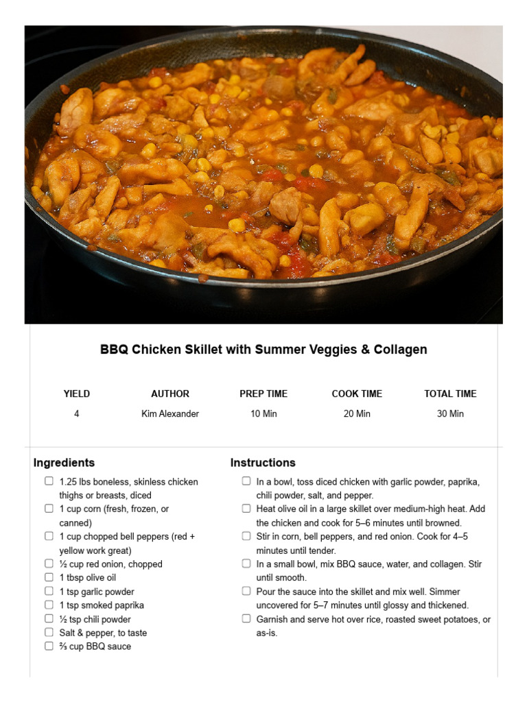 BBQ Chicken Collagen Skillet Recipe | PDF | Chicken Soup | Food And ...