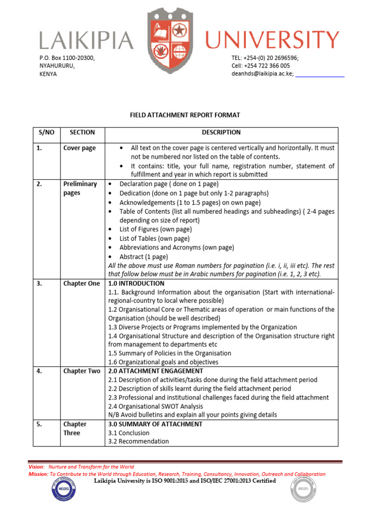 SHDS Field Attachment Report Format-2025 | PDF | Table Of Contents