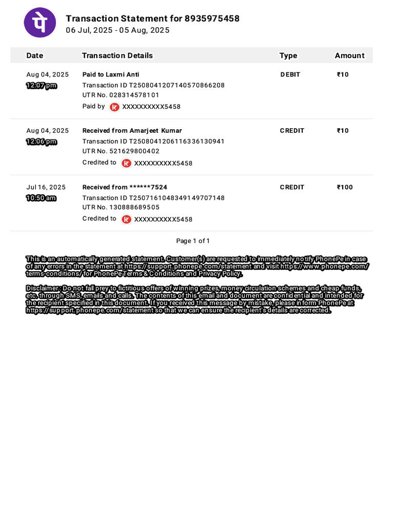 PhonePe Statement Jul2025 Aug2025 | PDF