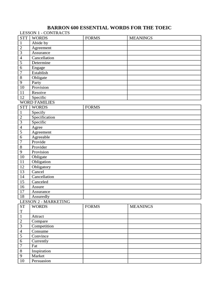 Barron's 600 TOEIC Vocabulary Guide | PDF