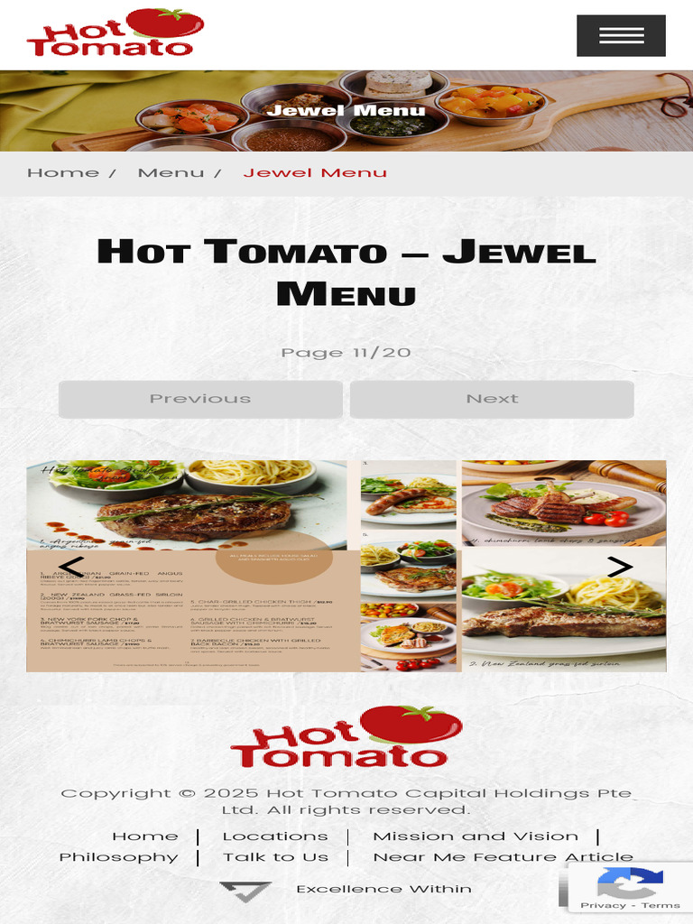 Jewel Menu Hot Tomato - Singapore Restaurant | PDF