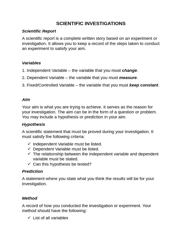 Aim and Design of Scientific Investigations | PDF | Experiment ...