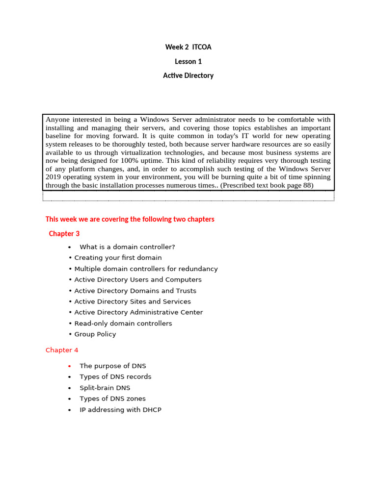 Week 2 Lesson 1 Actvive Directory | PDF | Active Directory | Domain Name System