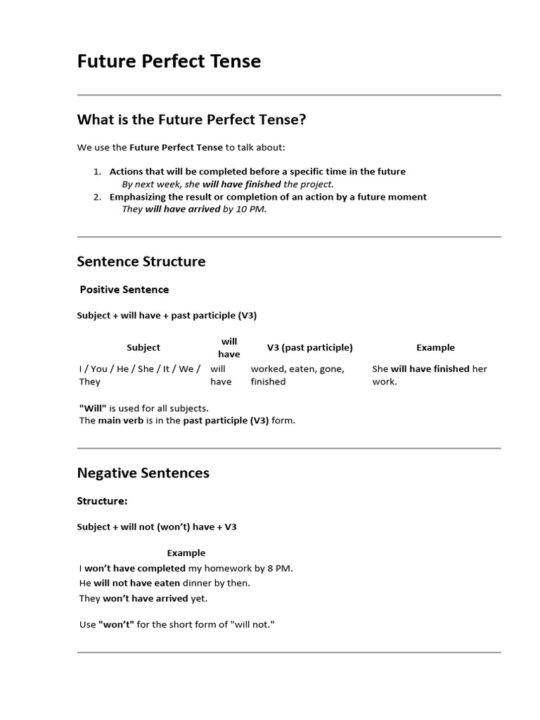 Future Perfect | PDF | Perfect (Grammar) | Linguistic Morphology