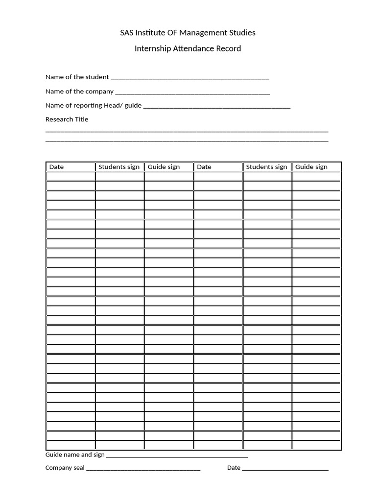 Internship Attendance Record Template | PDF